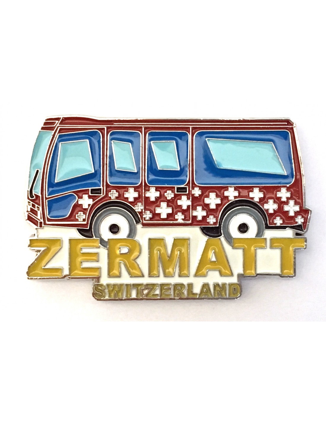 Metall Magnet Zermatt Elektro Car mit Schweizer Kreuzen